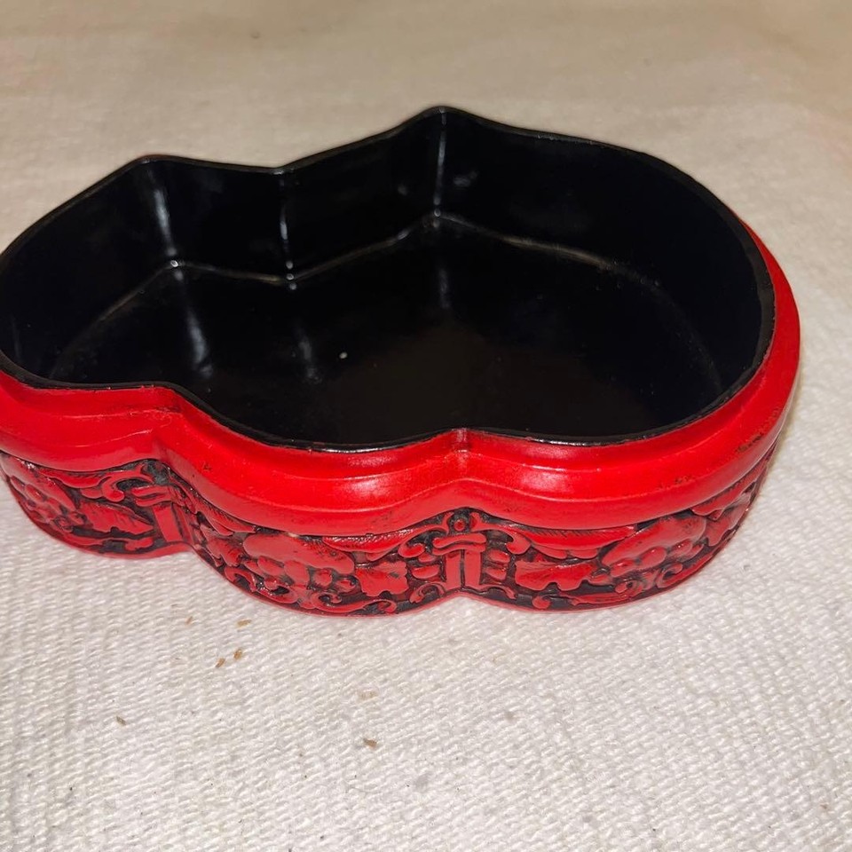 Vermilion Peach-Shaped Lacquer Box 15cm Decorative Antique Collectible ...