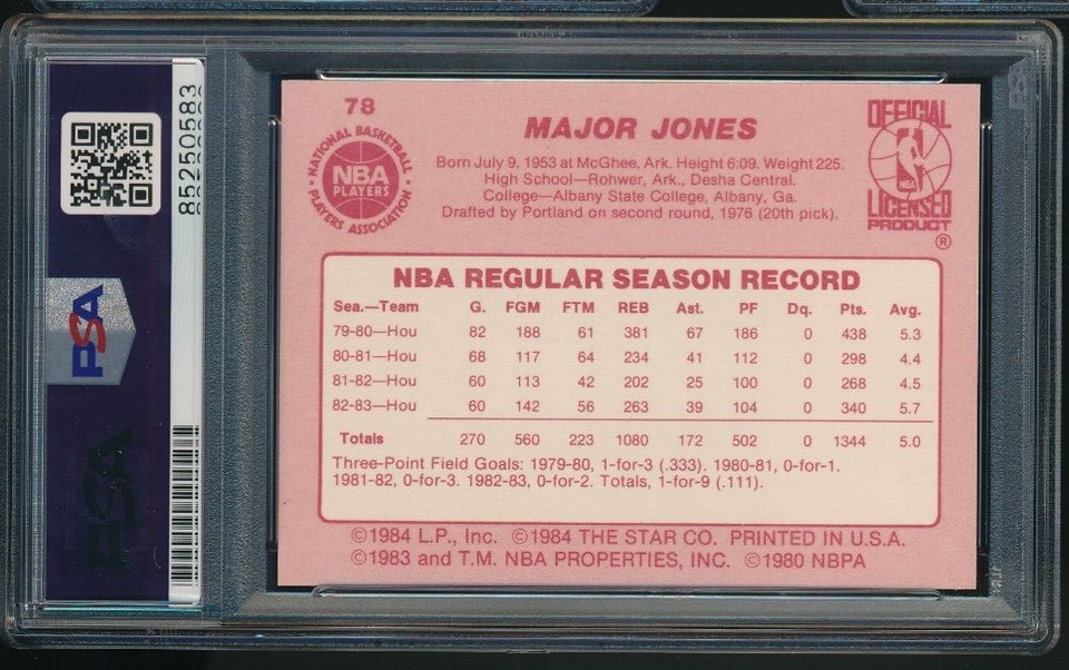 1983-84 Star #78 Major Jones RC signed auto PSA/DNA NM cond crisp blue ...