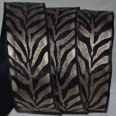 Wired Ribbon~1.5"~Safari Jazz Silvery Tiger Stripe~Zebra Black~Holiday ...