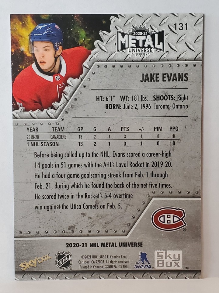 2020-21 Metal Universe Blue Spectrum #131 Jake Evans RC Montreal ...