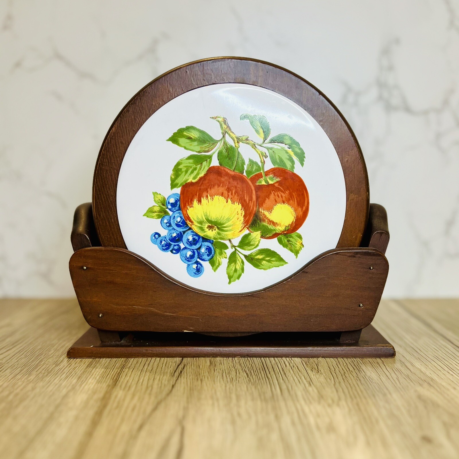 Vintage Mid Century Modern Ceramic & Wood Tile Trivet Set of 4 | eBay