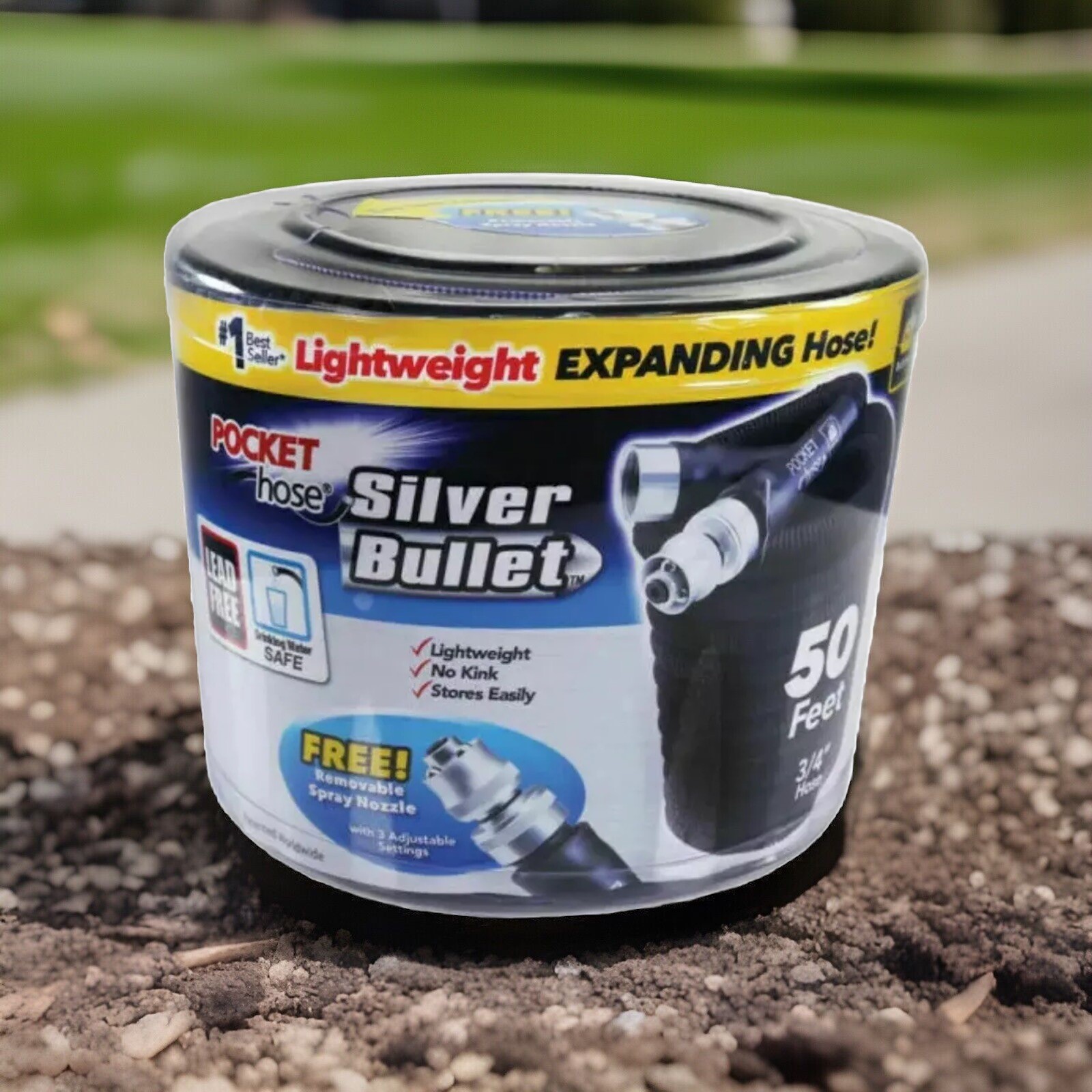 Pocket Hose Silver Bullet Pocket Hose Expanding with Bonus Spray Nozzle ...
