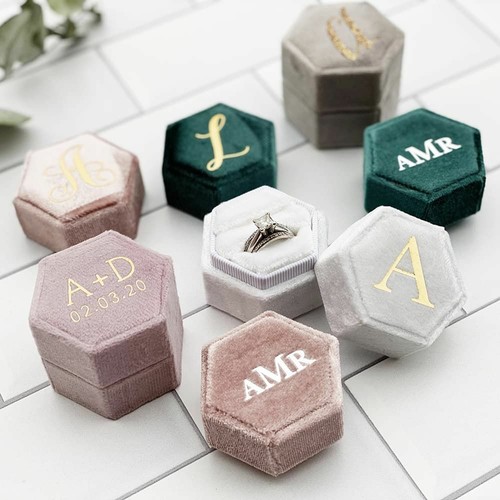 Hexagonal Velvet Ring Box Customized Single / Double Slot For Wedding ...