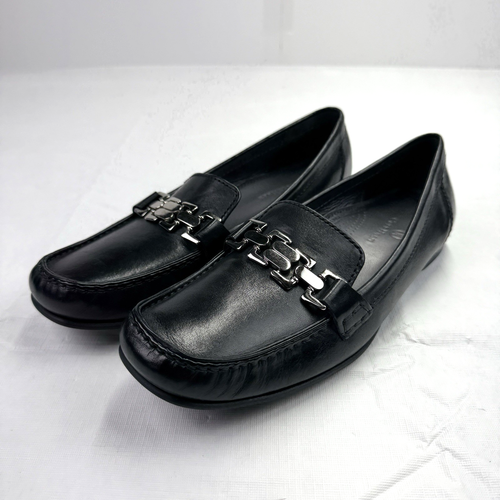 Cole Haan Anjali Moc Black Leather Silver Chain Link Loafers Womens ...