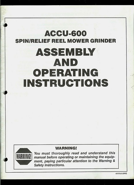 Foley ACCU 600 Spin Relief Reel Mower Sharpener Grinder Owner's & Parts ...