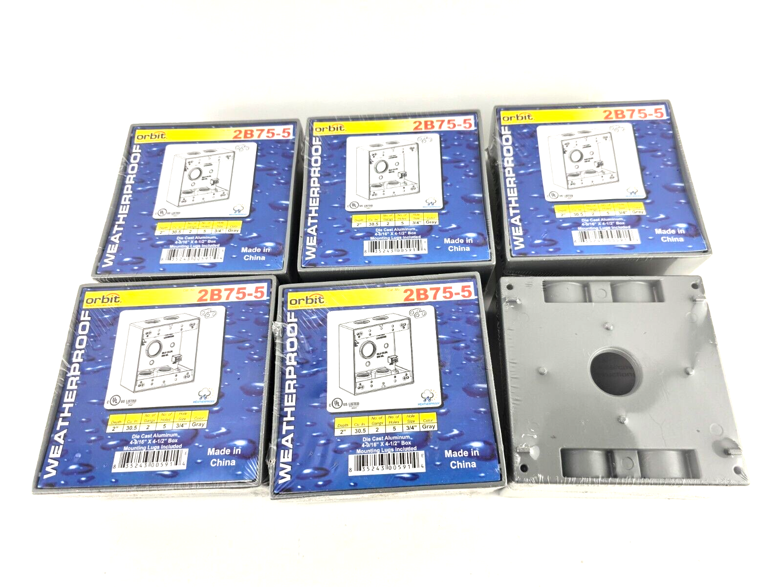 6pcs Orbit 2B75-5 2-Gang Weatherproof Box Five 0.75 Inch Hubs 2 Inch ...