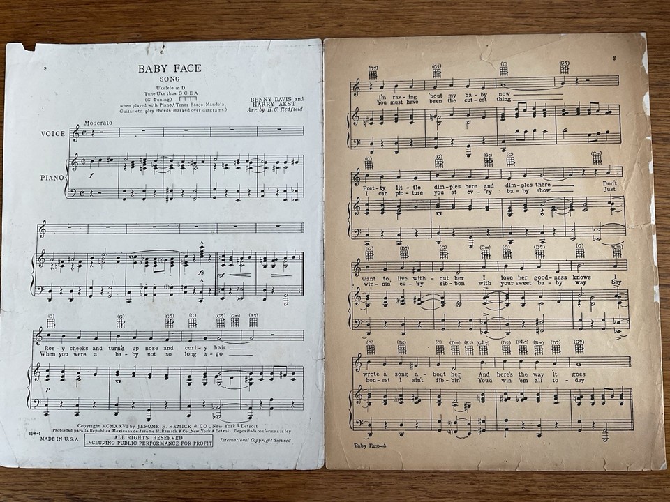 Baby Face sheet music~1926~flapper lovely lady~ukelele~Davis~Akst~Billy ...