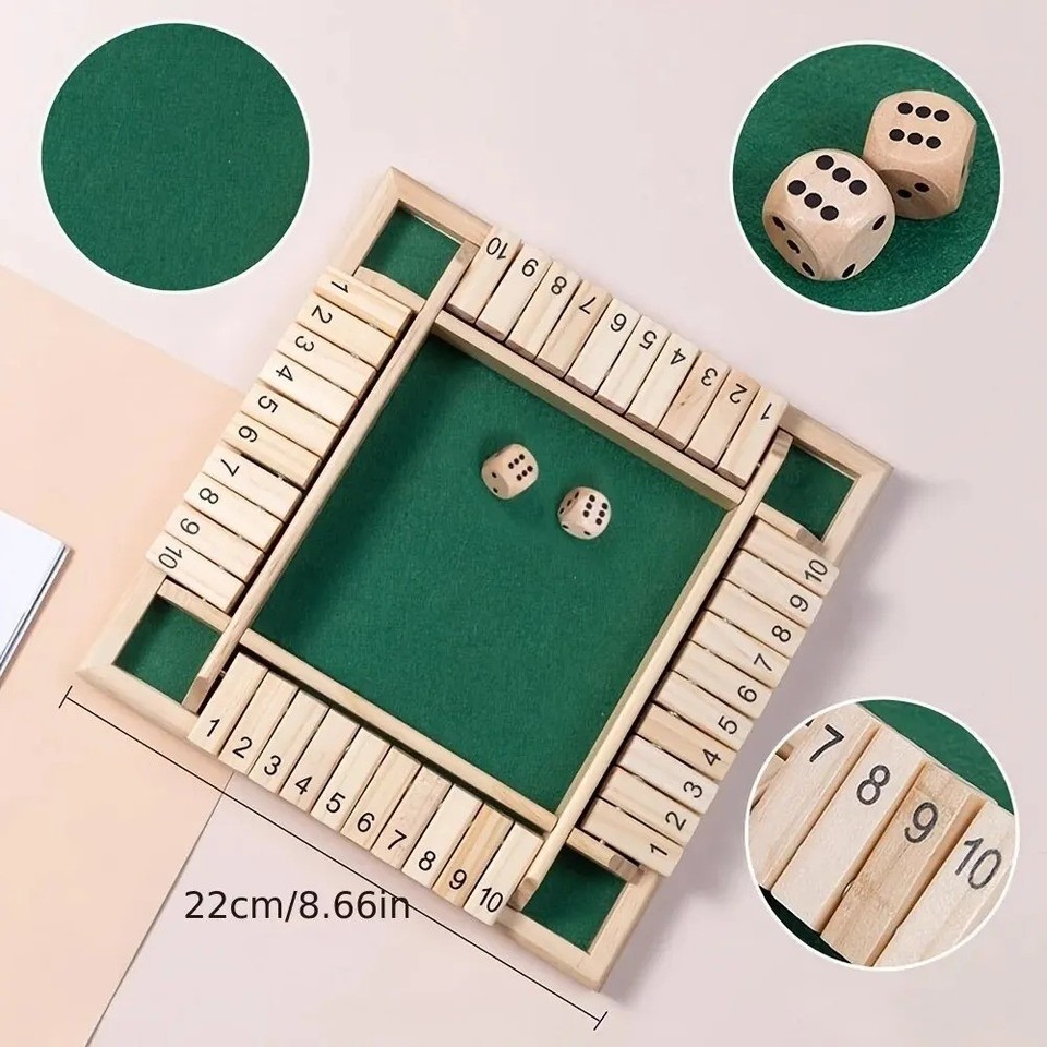 Wooden Dice Board Game Shut The Box for 4 Players Flaps & Dices Game ...
