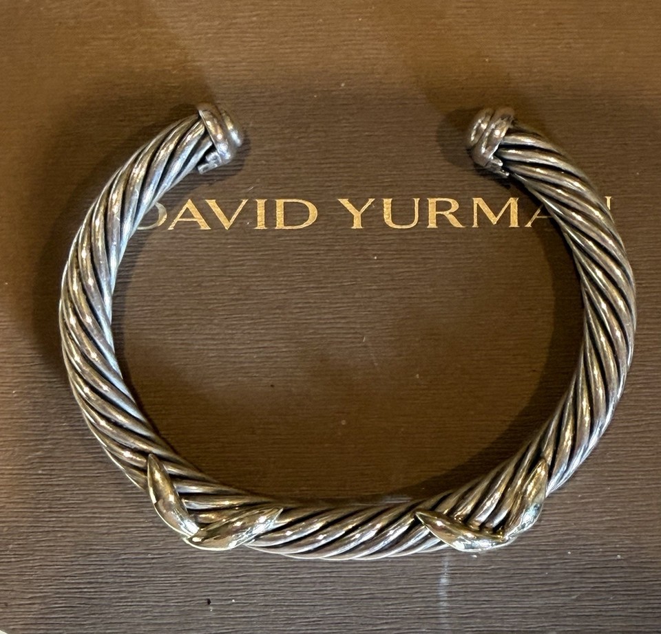 David Yurman 7mm Double X Cuff Bracelet SS and 14K Gold size Large | eBay