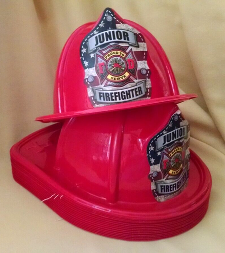 FIREMAN HELMET LOT 16 HATS PLASTIC TOY JUNIOR FIREFIGHTER PROUD TO ...