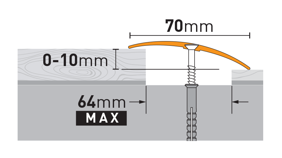 Ramp Edge Carpet To Floor 70mm Width Gap Cover - Vinyl/Wood/Laminate ...