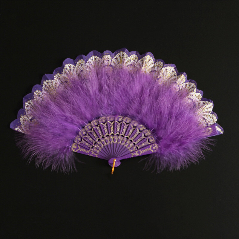 1PC Lace Silk Feather Bronzing Folding Fans Wedding Party Dance Hand ...