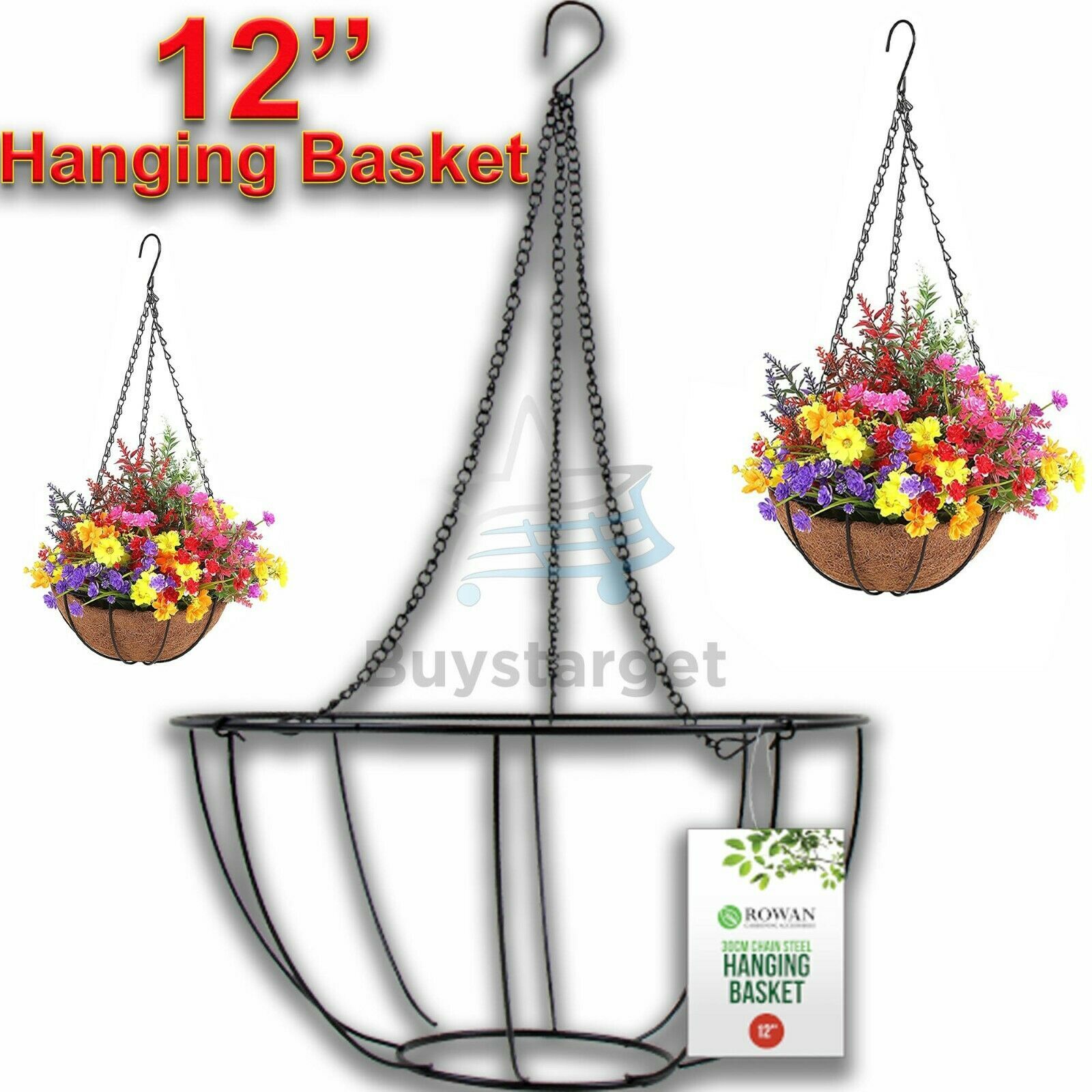 Garden Metal Hanging Basket Coco Liner Wall Bracket Pull Down Hanger ...