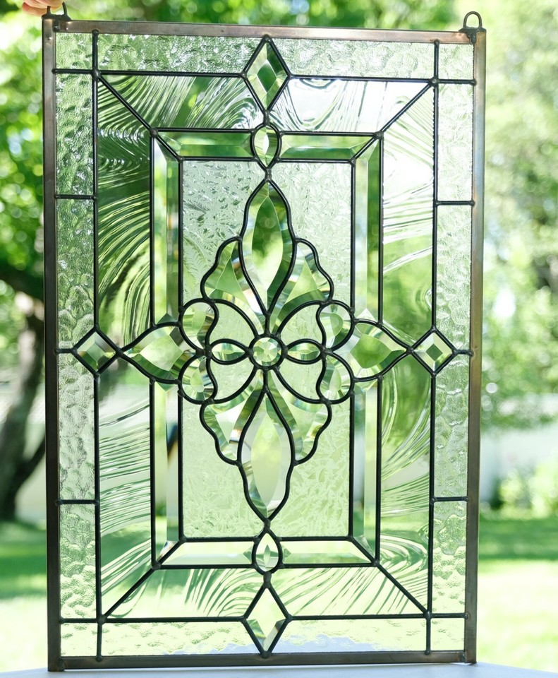 16" x 24" Handcrafted stained glass panel Clear Beveled window panel | eBay