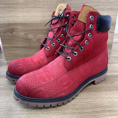 Timberland Red Embossed Patch Fabric Logo Waterproof Hiking Boots Size ...