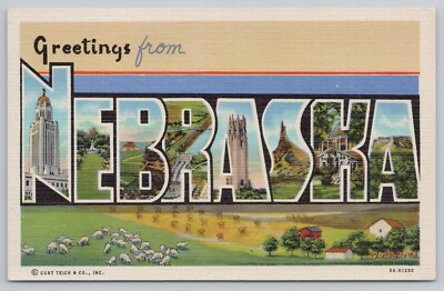 Greetings Nebraska NE Large Letter Linen Postcard Vtg Unposted | eBay