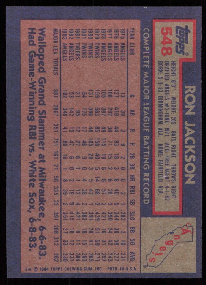 1984 Topps Ron Jackson California Angels #548 | eBay