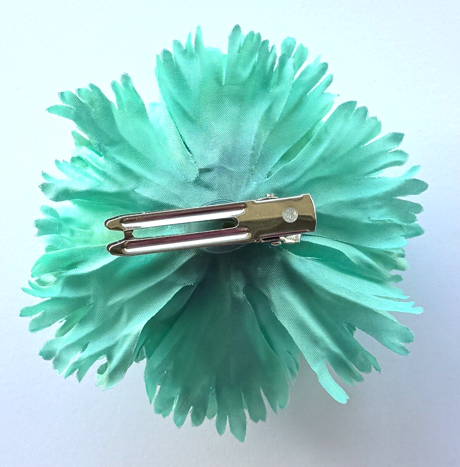 3.5" Cyan Teal Blue-Green Carnation Silk Flower Hair Clip Pin-Up Clip ...