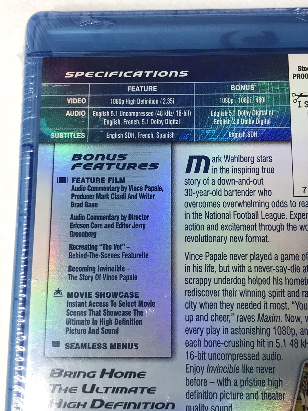 New Walt Disney Invincible Blu-ray Mark Wahlberg Factory Sealed 2006 | eBay