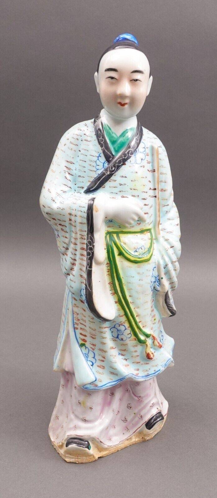 Old Chinese Signed Glazed Multicolor Enamel Porcelain Male Statue ...