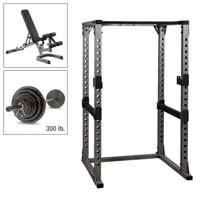 Body-Solid Power Rack Package with GFID71 Bench and 300lb. Weight Set ...