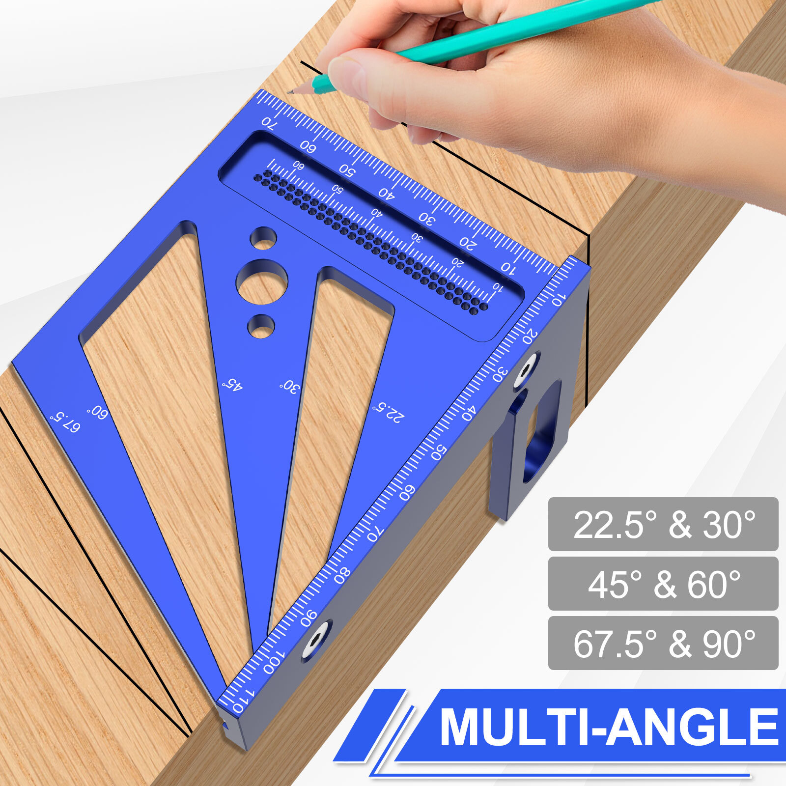 3D Multi-Angle Measuring Ruler Metric Woodworking Square Ruler 22.5 ...