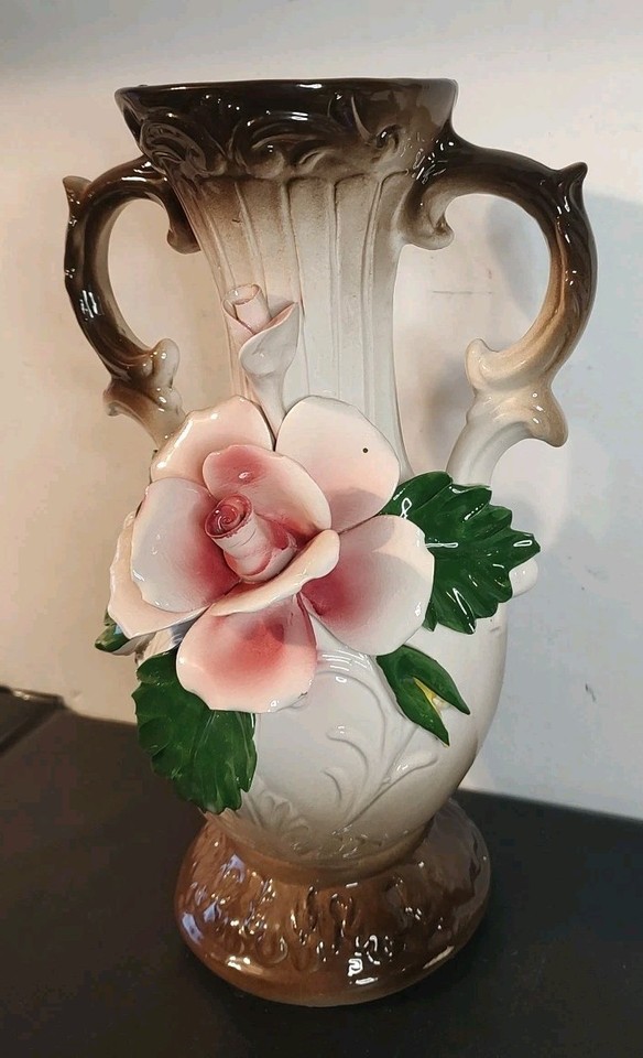 Vintage CAPODIMONTE Double Handle Footed Floral Rose Vase 16” Tall | eBay