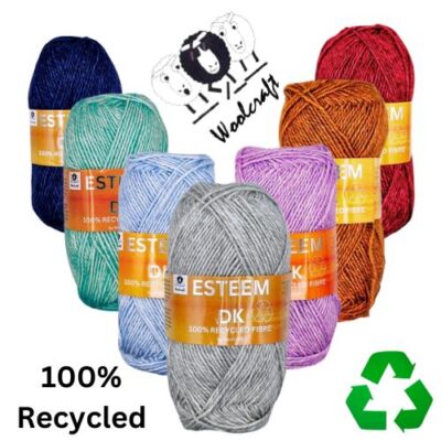 WOOLCRAFT Esteem DK 100% RECYCLED FIBRE ♻️ Acrylic / Cotton ECO Yarn ...