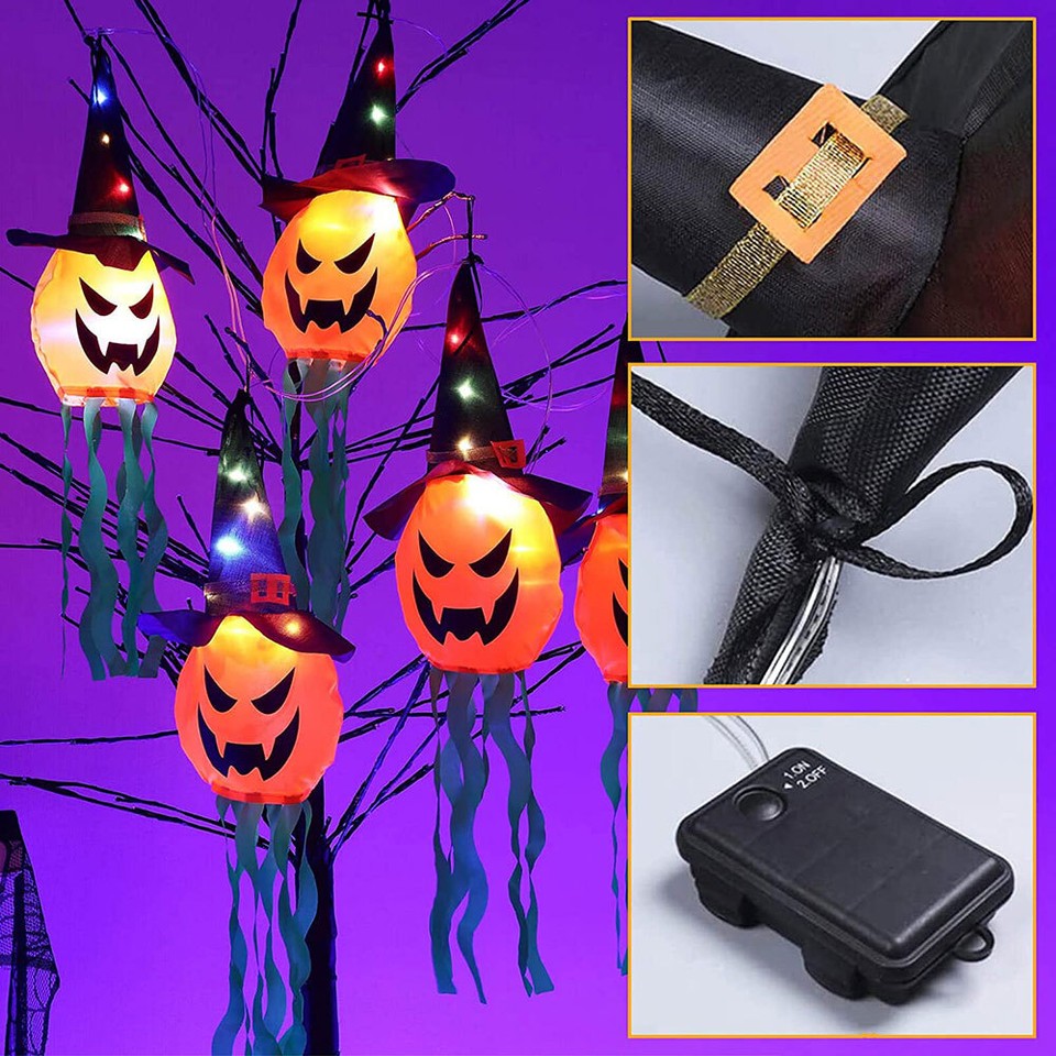 5X Halloween LED Witch String Hanging Glowing Ghost Party Hat Lantern ...