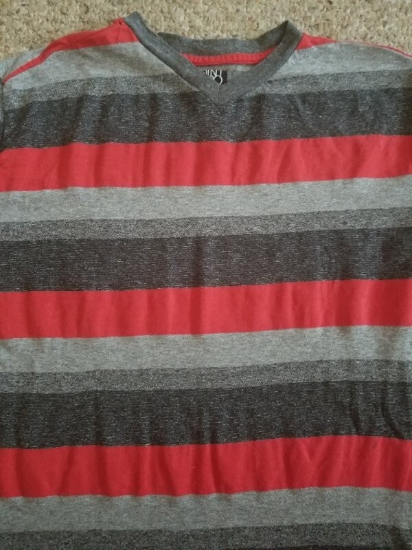 * POINT ZERO Gray and Red Striped Short Sleeved Top Boys XL Size 14-16 ...