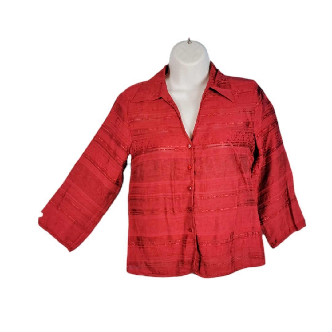 TALBOTS Womans RUST RED Blouse Top 3/4 Sleeve Lightweight Layer Cover ...