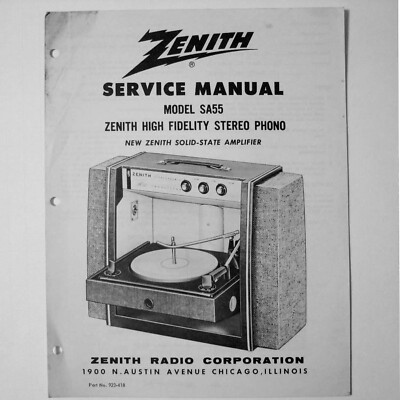 ZENITH ® Model SA55 Portable Stereo Phono Service Manual - New | eBay