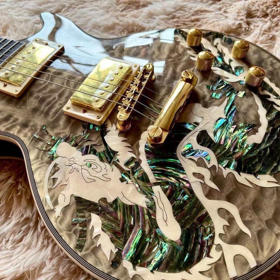 Hot Sale Electric Guitar Abalone Dragon Inlaid Guitar Handmade 6 Sting ...