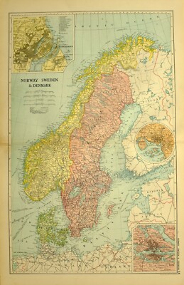 1928 MAP NORWAY SWEDEN DENMARK COPENHAGEN OSLO STOCKHOLM GOTTLAND HAMAR ...