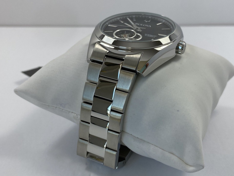 Bulova Surveyor Automatic Black Skeleton Dial Stainless Steel Men's ...