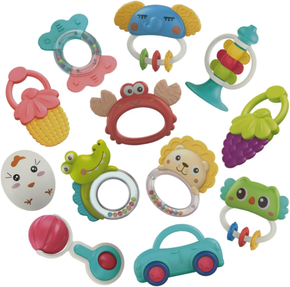 12Pcs Baby Rattles Toys Set，Sensory Teether，Infant Grab Shake Rattle ...
