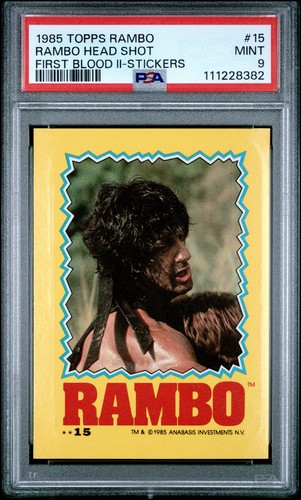 1985 TOPPS RAMBO FIRST BLOOD II-STICKERS #15 RAMBO HEAD SHOT PSA 9 | eBay