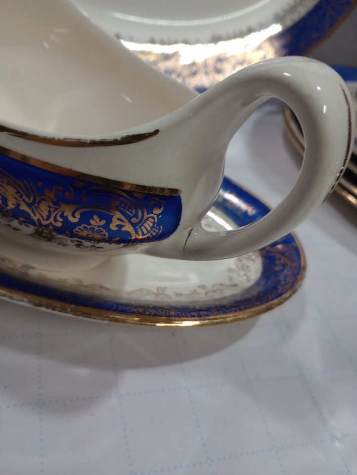 54 Piece Royal China 22K Gold Dinnerware Set Gold/Blue Floral Center ...