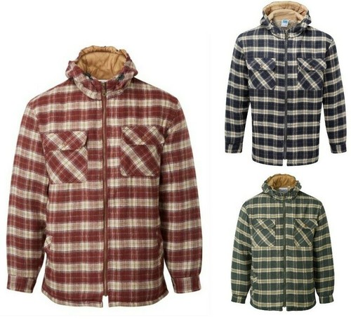 Mens Padded Work Jacket Builder Sherpa Fleece Lined Lumberjack Checked ...