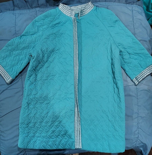 1950's Turquoise Quilted Bed Jacket Hip Length VG - Gem