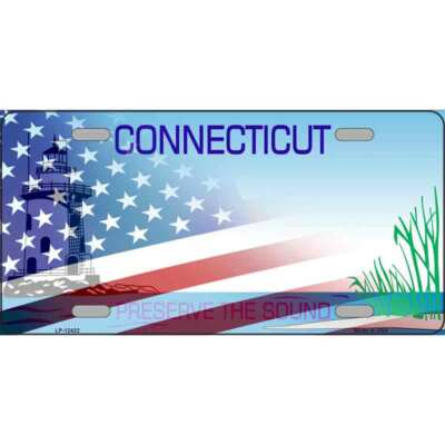 Connecticut with American Flag Novelty Metal License Plate Tag LP-12432 ...