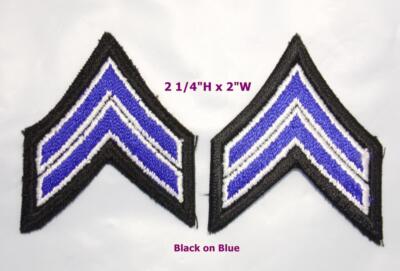 2 Lot Corporal Black on Blue Mini Stripes Uniform Sleeve Patches Police ...
