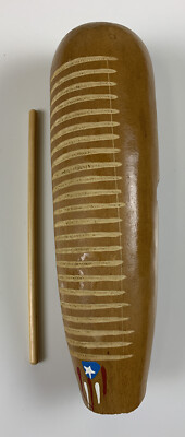 Salsa Guiro With Playing Stick. Painted Natural Color With Puerto Rico ...