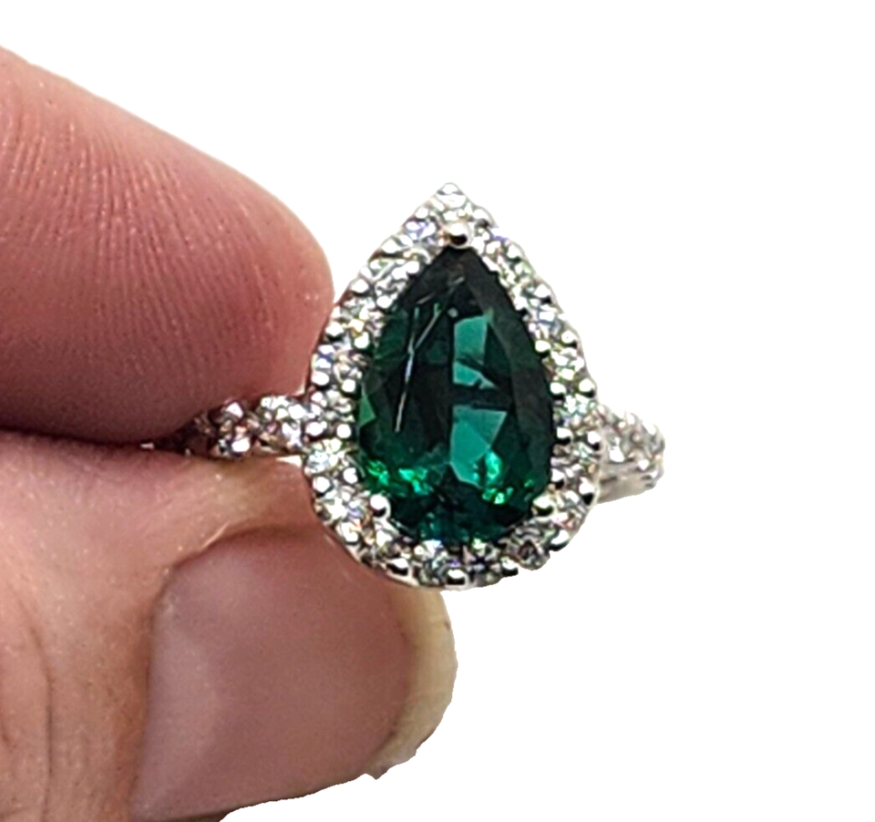 Jessica L Jewelry JLJ 14K White Gold Lab Created Emerald & Diamond Halo ...