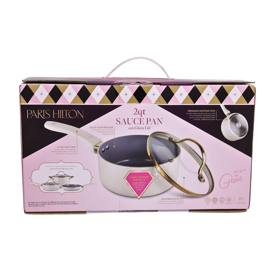 Paris Hilton 2 Quart Nonstick Ceramic White Sauce Pan With Glass Lid | eBay