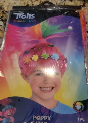 Poppy Wig Trolls World Tour Halloween Costume Multicolor Flowers Hearts ...