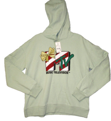 Women's MTV Holiday Hooded Graphic Pullover Sweatshirt - Aqua Gray Size ...