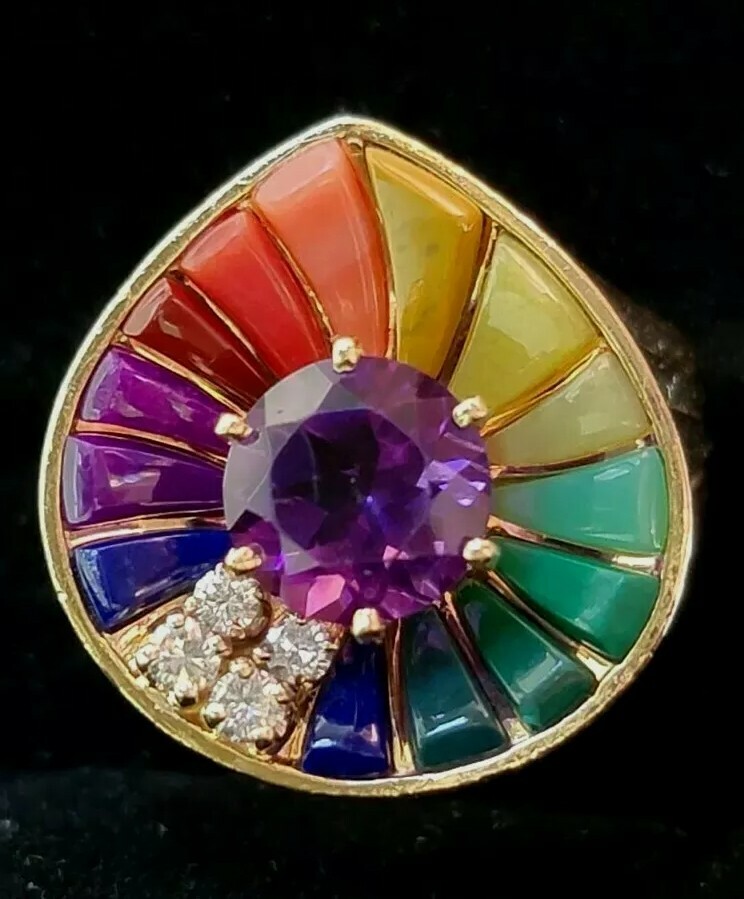 Estate John Tolle 14k Gold Diamond Multi Gemstone Band Ring- 15.5 grams ...