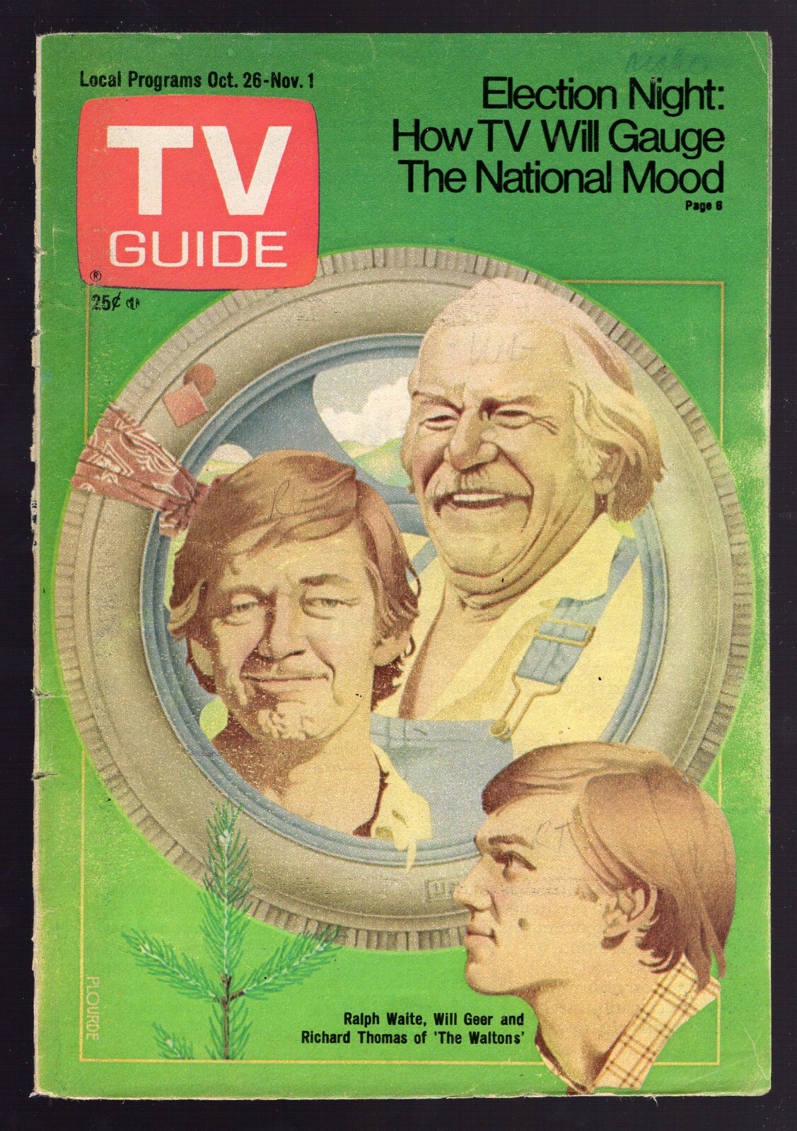 COVERS ONLY/THE WALTONS CAST by ARTIST DAVID PLOURDE /1974 TV GUIDE ...