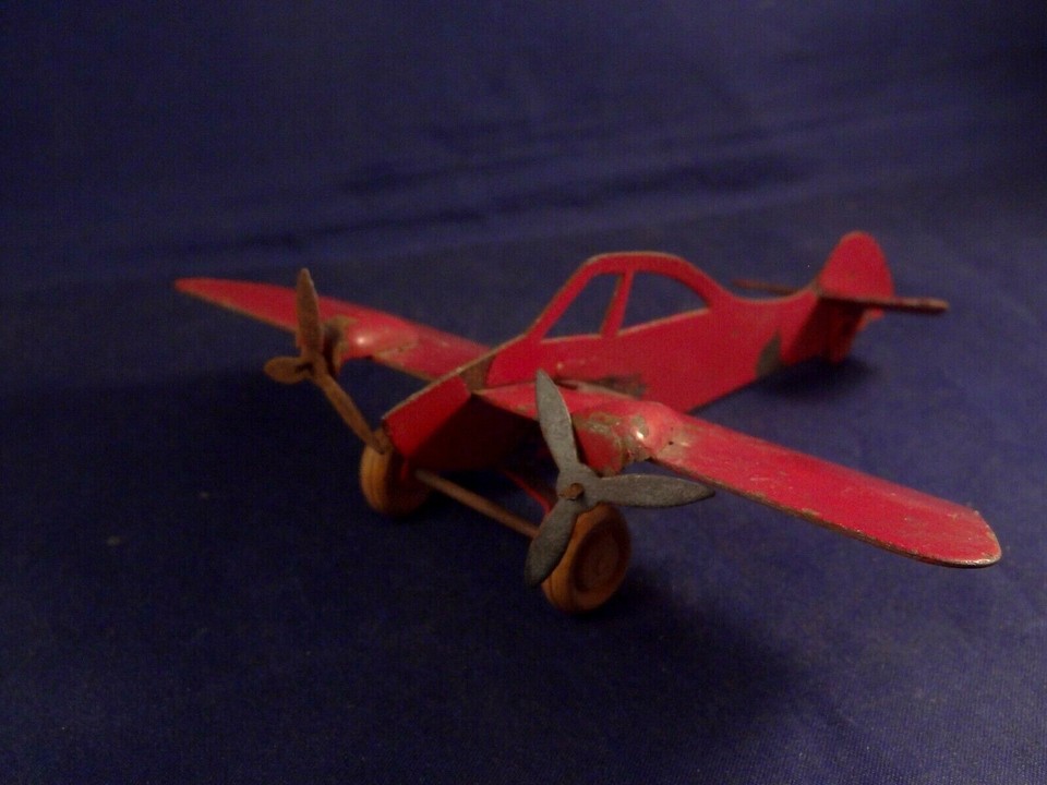 Vintage rare tin toy red plane airplane aircraft France 1930's | eBay